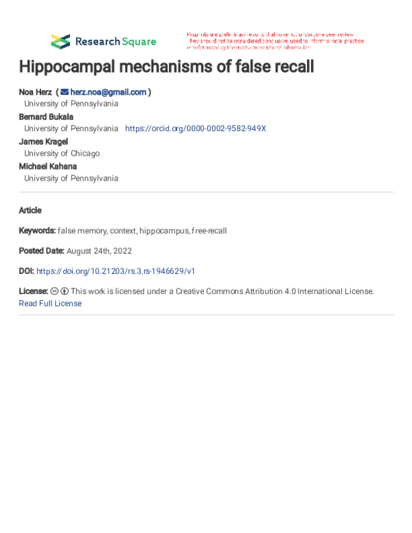 (PDF) Hippocampal mechanisms of false recall