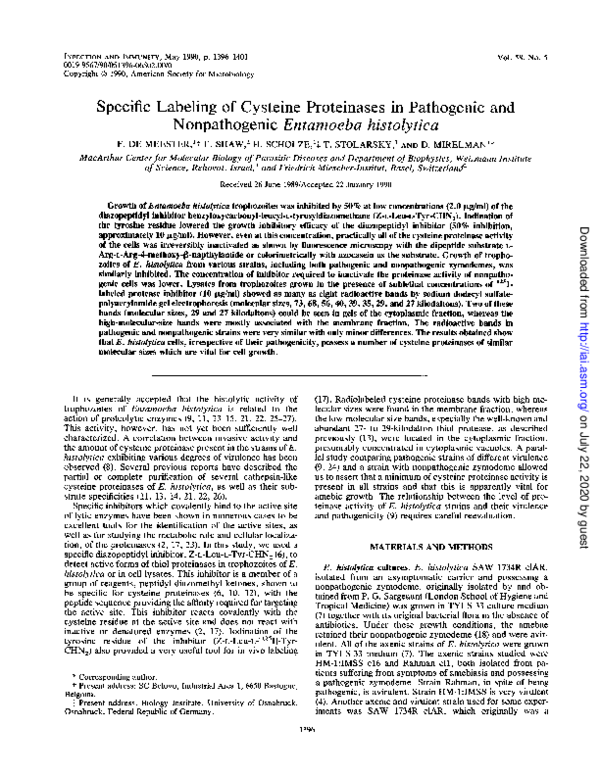 (PDF) Specific labeling of cysteine proteinases in pathogenic and ...