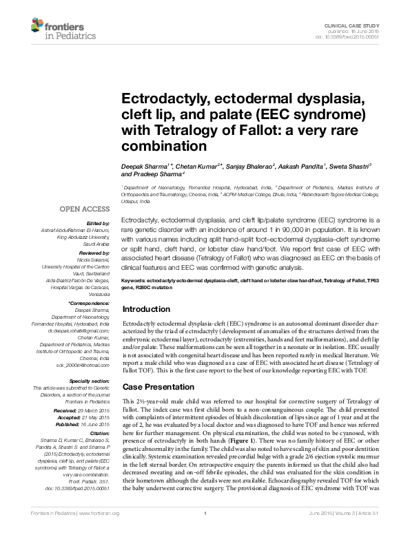 (PDF) Ectrodactyly, Ectodermal Dysplasia, Cleft Lip, and Palate (EEC ...