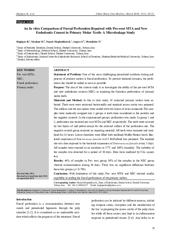 (PDF) An In vitro Comparison of Furcal Perforation Repaired with Pro ...