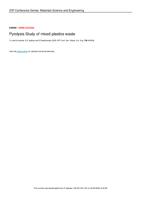 (PDF) Pyrolysis Study of mixed plastics waste