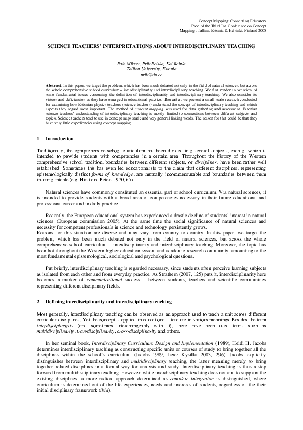 (PDF) Science Teachers' Interpretations About Interdisciplinary Teaching