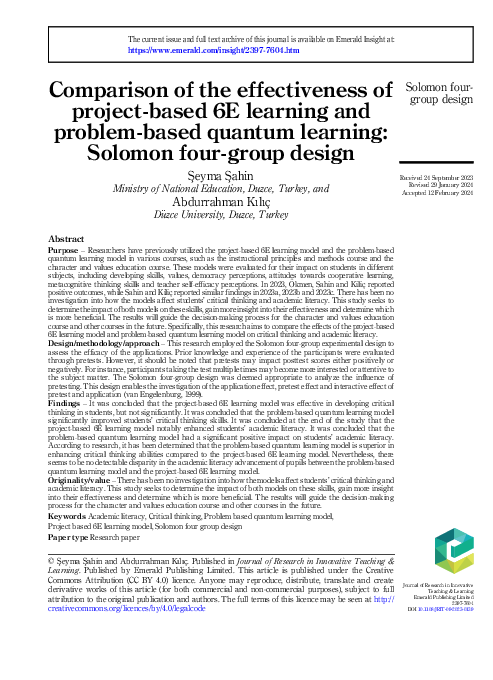 (PDF) Comparison of the Effectiveness of Project-Based 6E Learning and ...