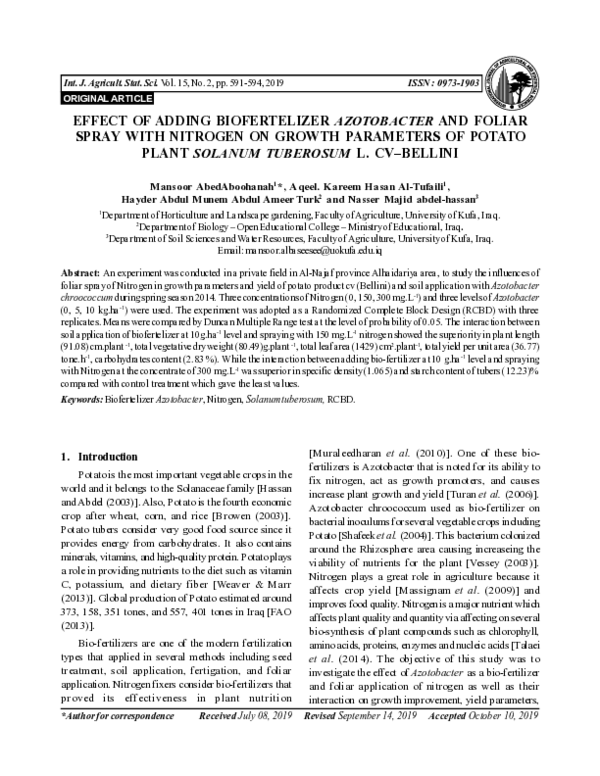 (PDF) EFFECT OF ADDING BIOFERTELIZER AZOTOBACTER AND FOLIAR SPRAY WITH ...