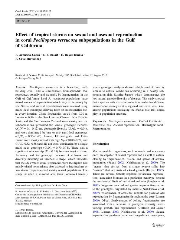 Effect of tropical storms on sexual and asexual reproduction in coral ...