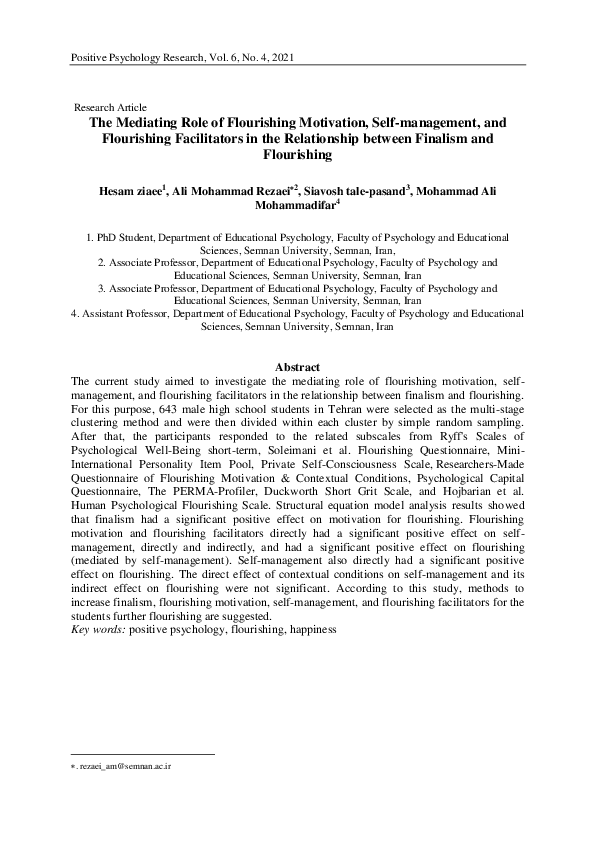 (PDF) The mediating role of flourishing motivation, self-management ...