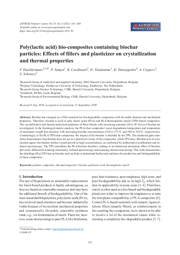 (PDF) Poly(lactic acid) bio-composites containing biochar particles ...