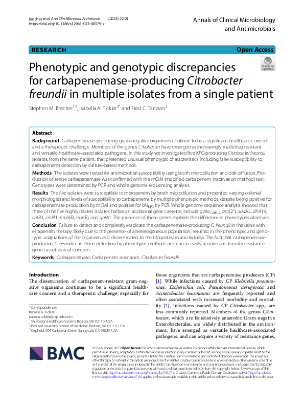 (PDF) Phenotypic and genotypic discrepancies for carbapenemase ...
