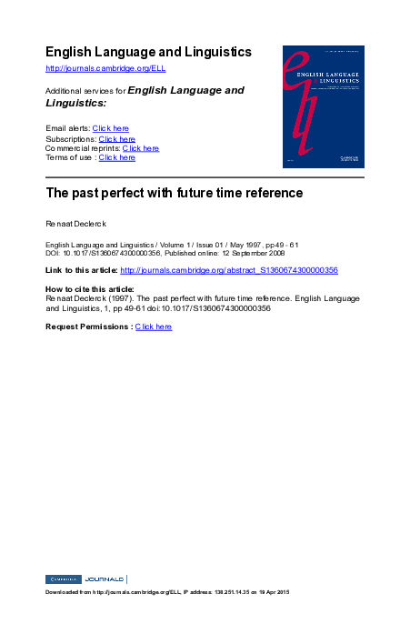 (PDF) The past perfect with future time reference