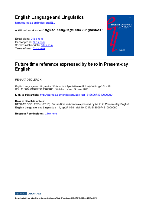 (PDF) Future time reference expressed by be to in Present-day English