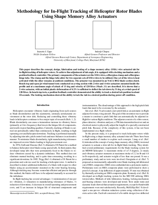 (PDF) Methodology for In-Flight Tracking of Helicopter Rotor Blades Using Shape Memory Alloy ...