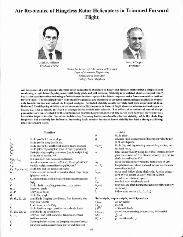 (PDF) Air Resonance of Hingeless Rotor Helicopters in Trimmed Forward ...