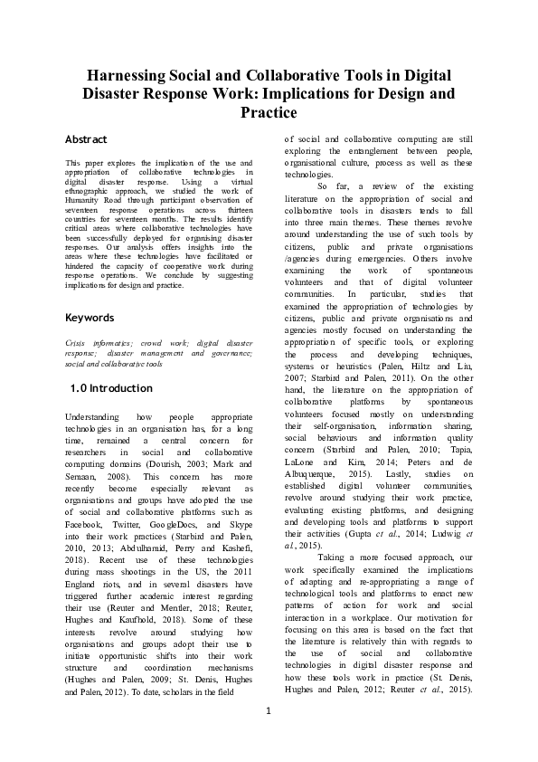 (PDF) Harnessing social and collaborative tools in digital disaster response work: Implications ...