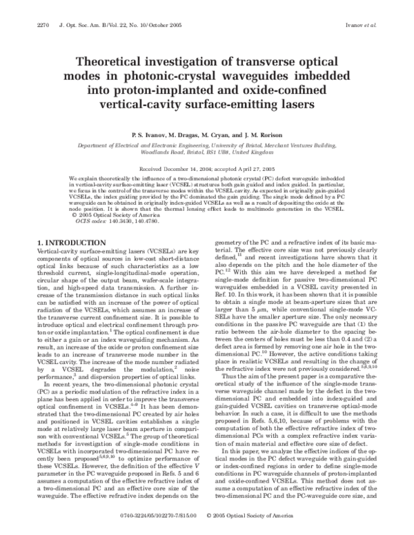 (PDF) Theoretical investigation of transverse optical modes in photonic ...