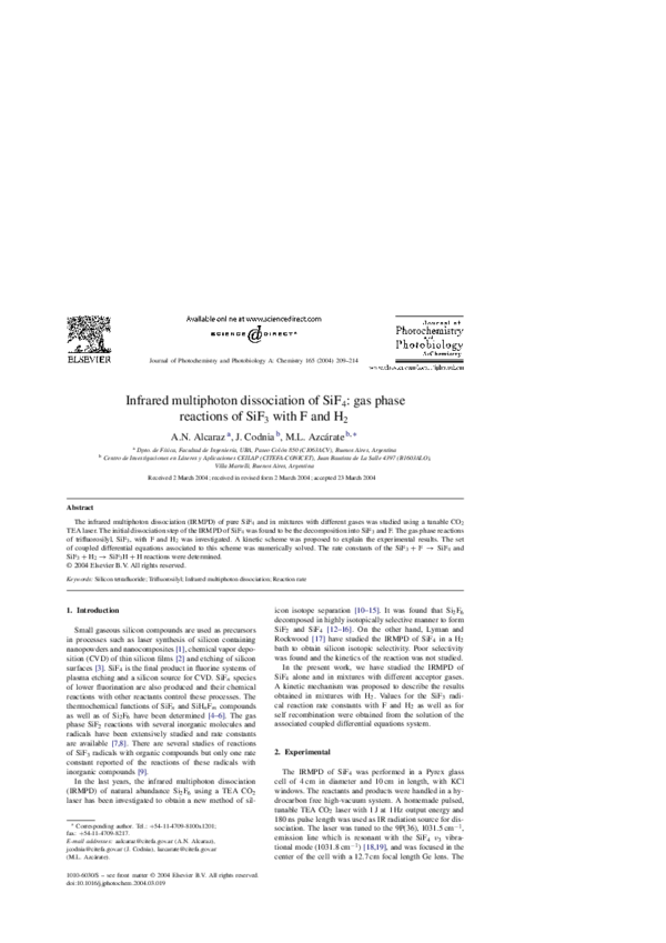 (PDF) Infrared multiphoton dissociation of SiF4: gas phase reactions of ...