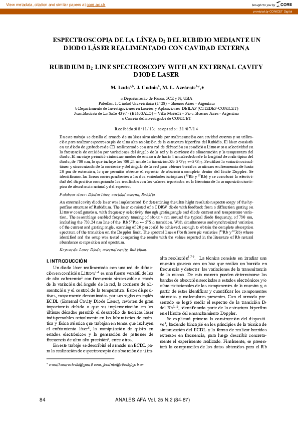 (PDF) Rubidium D2 Line Spectroscopy with an External Cavity Diode Laser