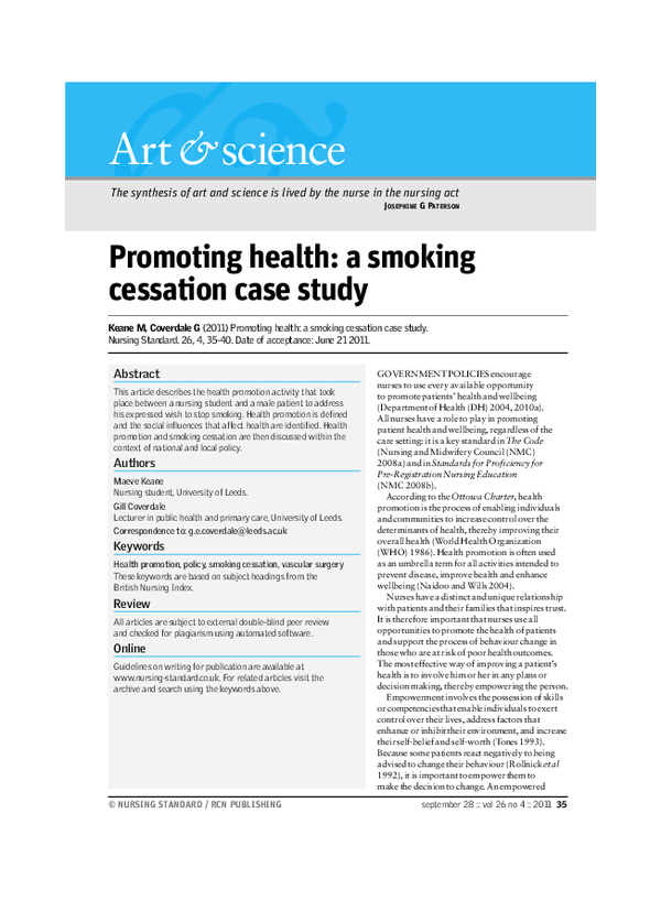 (PDF) Promoting health: a smoking cessation case study