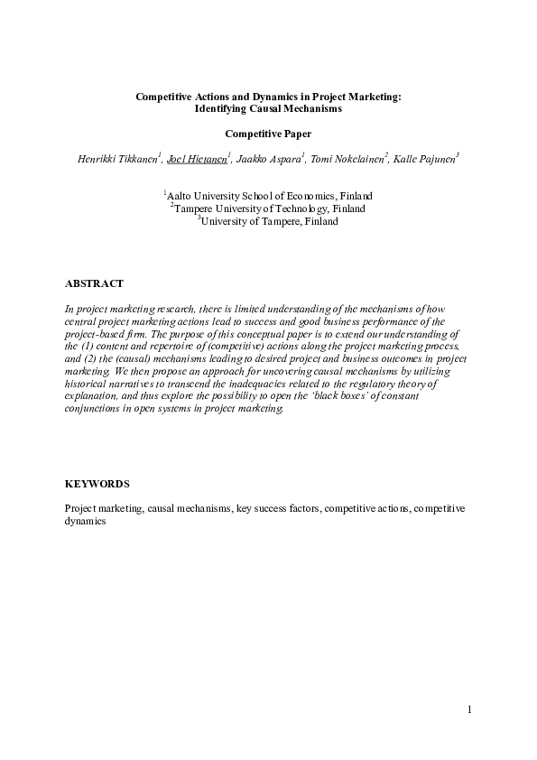 (PDF) Competitive actions and dynamics in project marketing: Identifying causal mechanisms