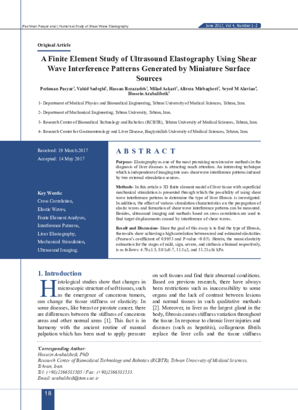 (PDF) A Finite Element Study of Ultrasound Elastography Using Shear Wave Interference Patterns ...
