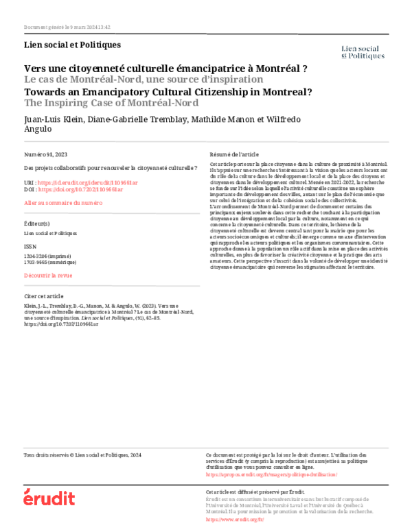 (PDF) Juan-Luis Klein, Diane-Gabrielle Tremblay, Mathilde Manon et ...