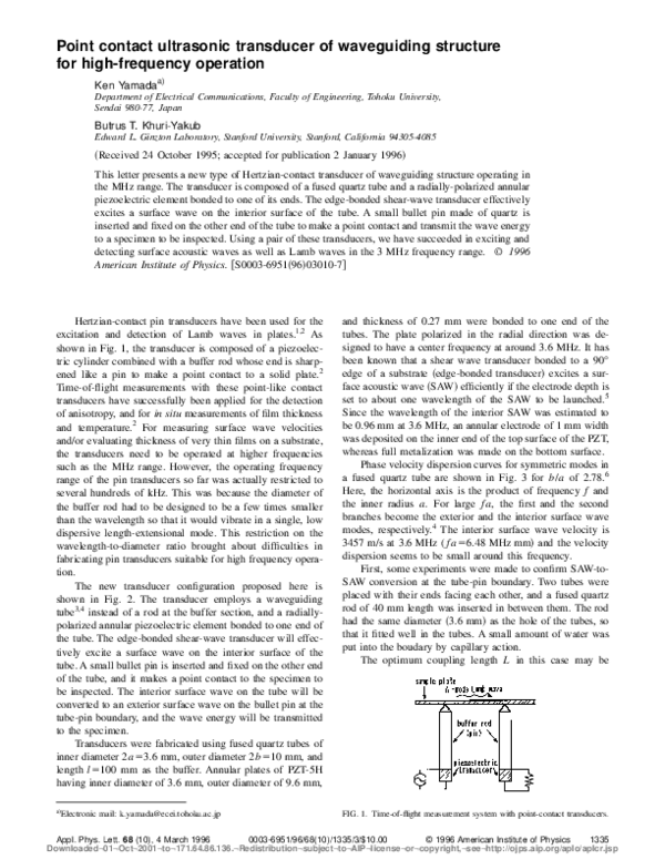 (PDF) Point contact ultrasonic transducer of waveguiding structure for high‐frequency operation
