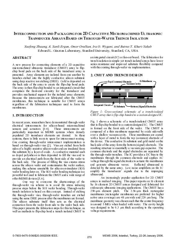(PDF) Interconnection and Packaging for 2D Capacitive Micromachined Ultrasonic Transducer Arrays ...