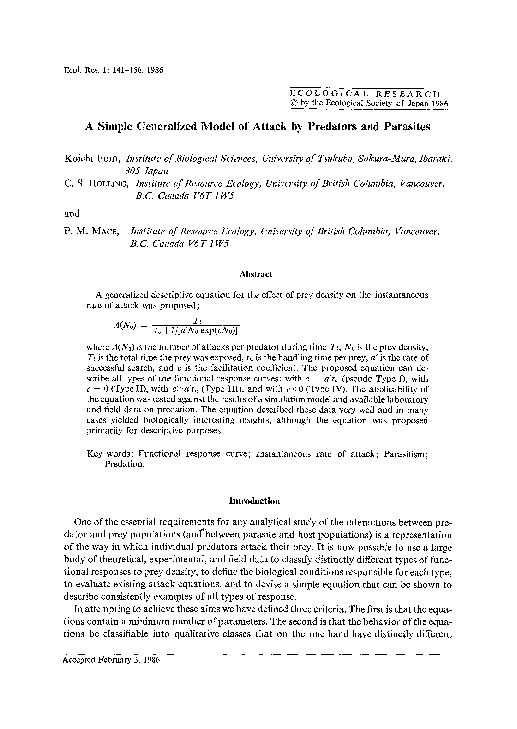 (PDF) A simple generalized model of attack by predators and parasites