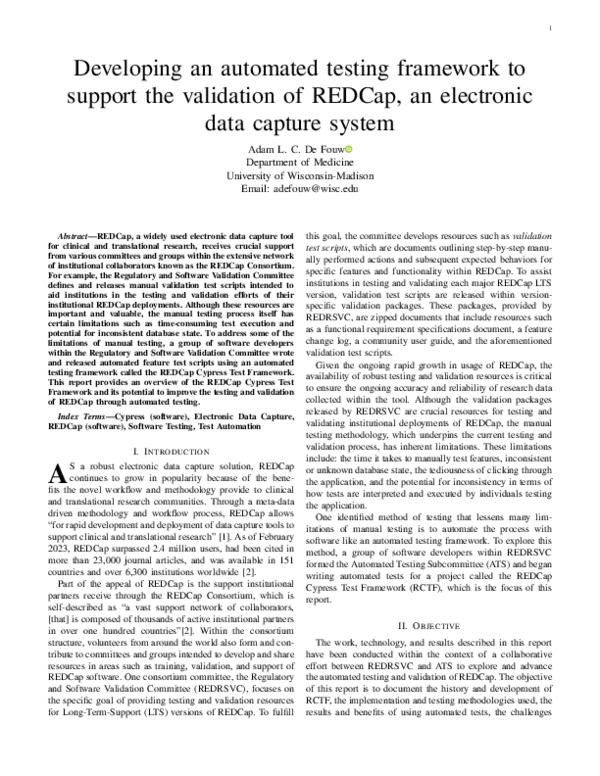 (PDF) Developing an automated testing framework to support the ...