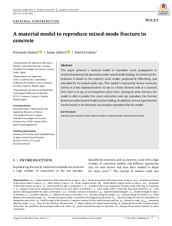 (PDF) A material model to reproduce mixed‐mode fracture in concrete