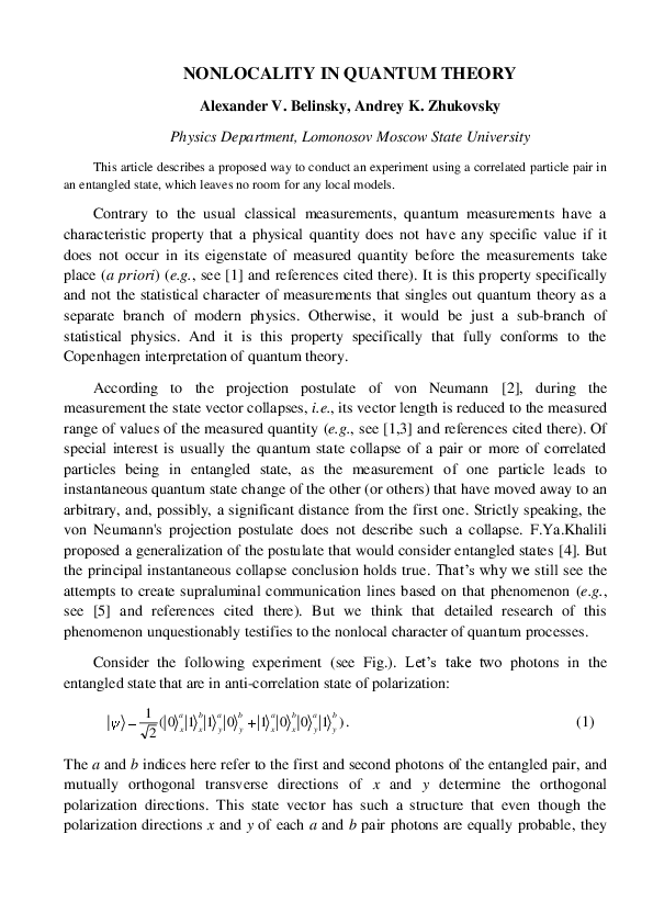 (PDF) Nonlocality in quantum theory