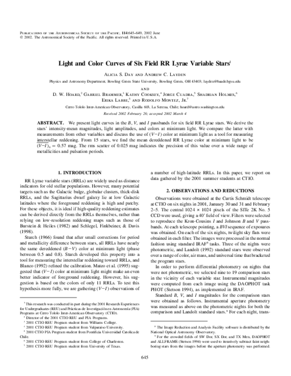 (PDF) Light and Color Curves of Six Field RR Lyrae Variable Stars