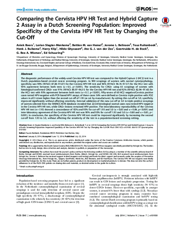 (PDF) Comparing the Cervista HPV HR Test and Hybrid Capture 2 Assay in ...