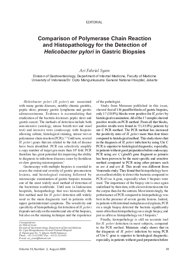 (PDF) Comparison of polymerase chain reaction and histopathology for ...