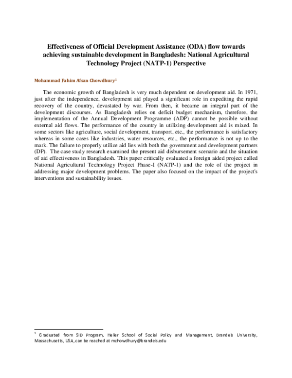 (PDF) Effectiveness of Official Development Assistance (ODA) flow ...