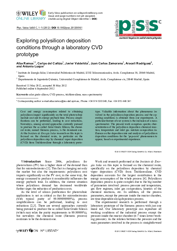 (PDF) Exploring polysilicon deposition conditions through a laboratory CVD prototype | Juan ...