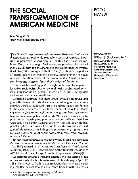 (PDF) The Social Transformation of American Medicine.Paul Starr