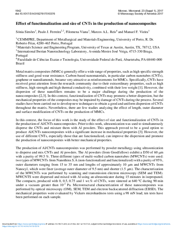 (PDF) Effect of functionalization and size of CNTs in the production of ...