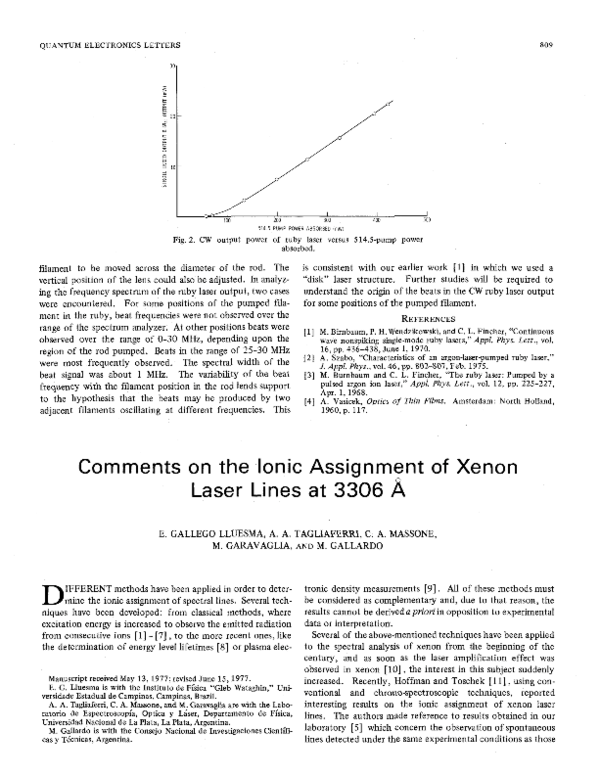 (PDF) Comments on the ionic assignment of xenon laser lines at 3306 Å