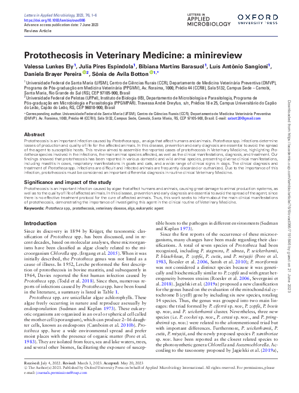 (PDF) Protothecosis in Veterinary Medicine: a minireview