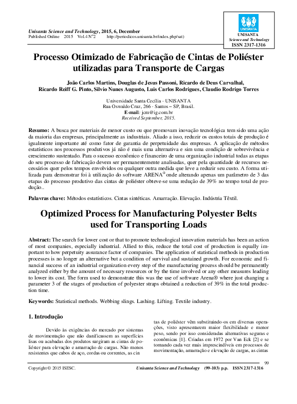 (PDF) Optimized Process for Manufacturing Polyester Belts used for Transporting Loads