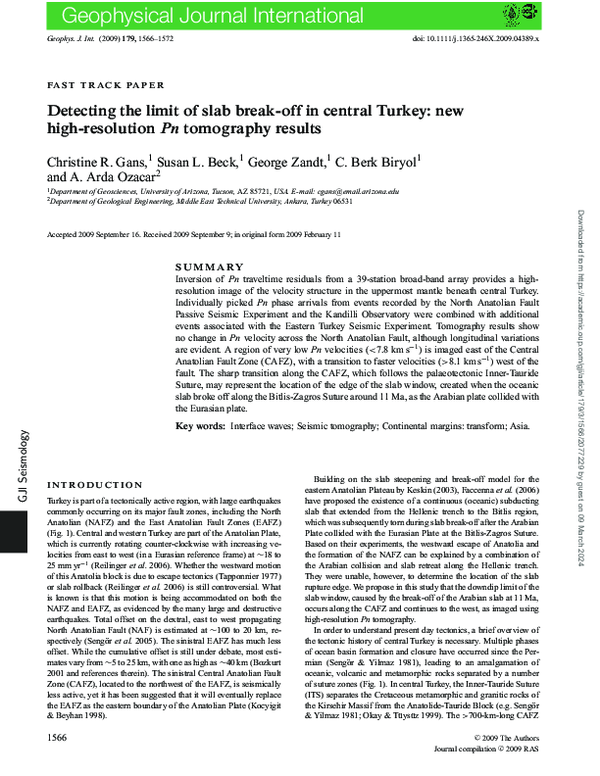 (PDF) Detecting the limit of slab break-off in central Turkey: new high ...