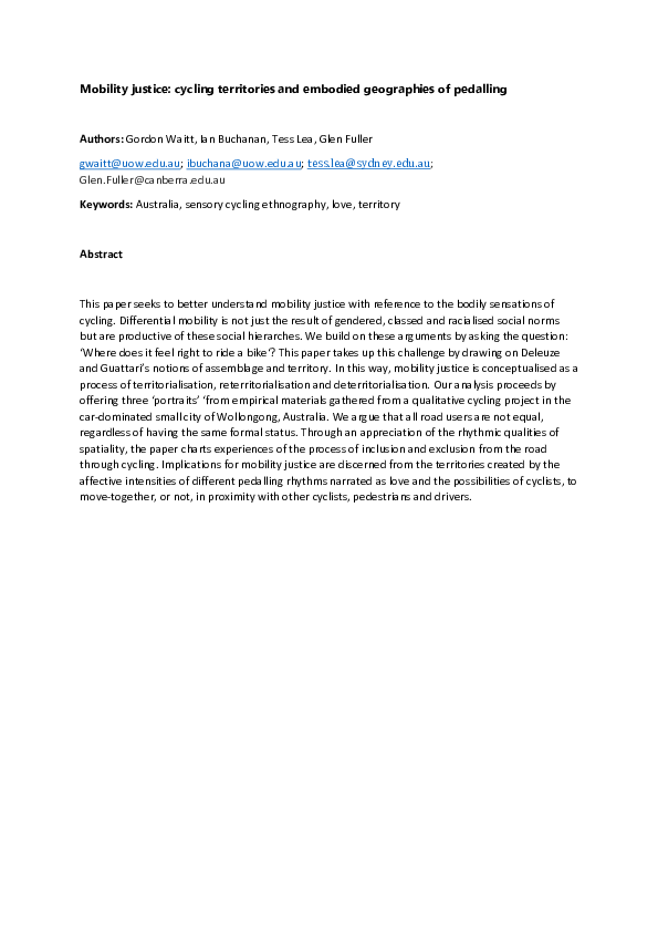 (PDF) Mobility justice : cycling territories and embodied geographies ...