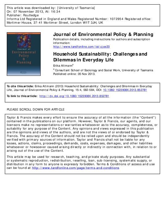 (PDF) Household Sustainability: Challenges and Dilemmas in Everyday Life