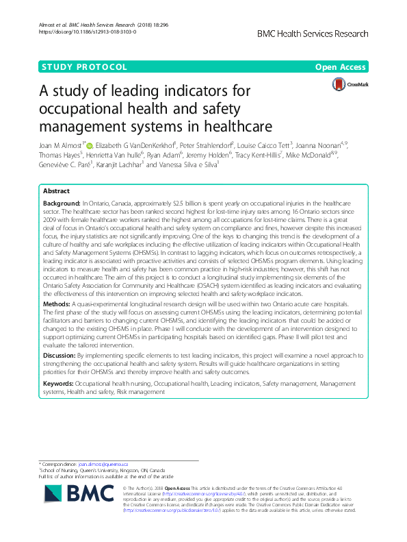 (PDF) A study of leading indicators for occupational health and safety ...