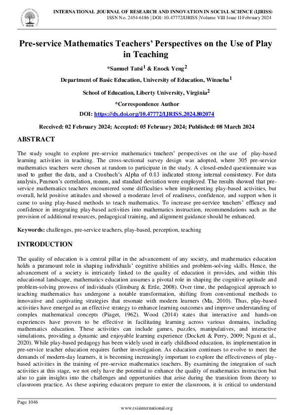 (PDF) Pre-service Mathematics Teachers' Perspectives on the Use of Play ...