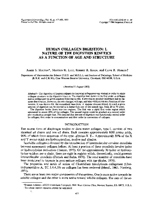 (PDF) Human collagen digestion: I. Nature of the digestion kinetics as ...