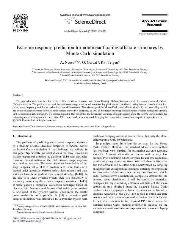 (PDF) Extreme response prediction for nonlinear floating offshore structures by Monte Carlo ...