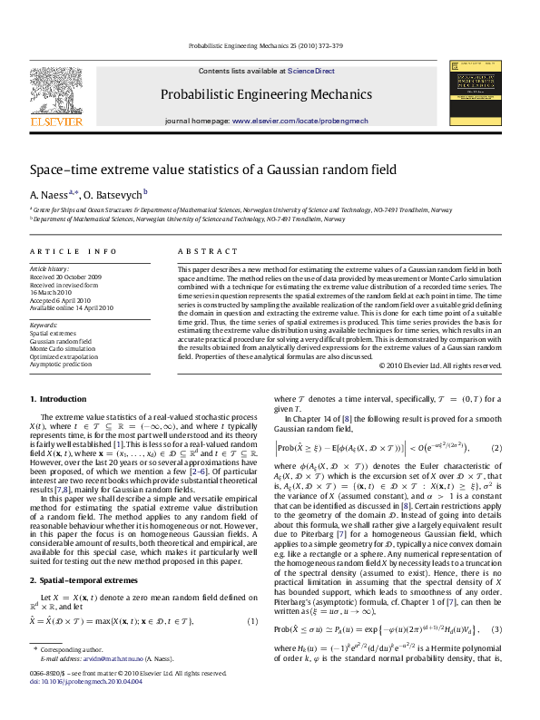 (PDF) Space–time extreme value statistics of a Gaussian random field