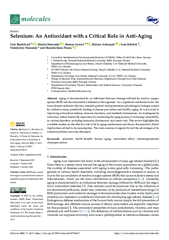 (PDF) Selenium: An Antioxidant with a Critical Role in Anti-Aging