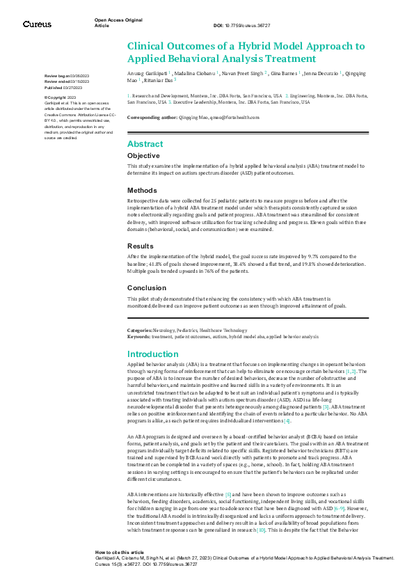 (PDF) Clinical Outcomes of a Hybrid Model Approach to Applied ...